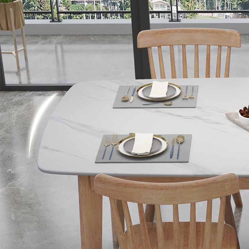 Rectangle Stone Top Table Mid-Century Modern Dining Table with 4 Wood ...